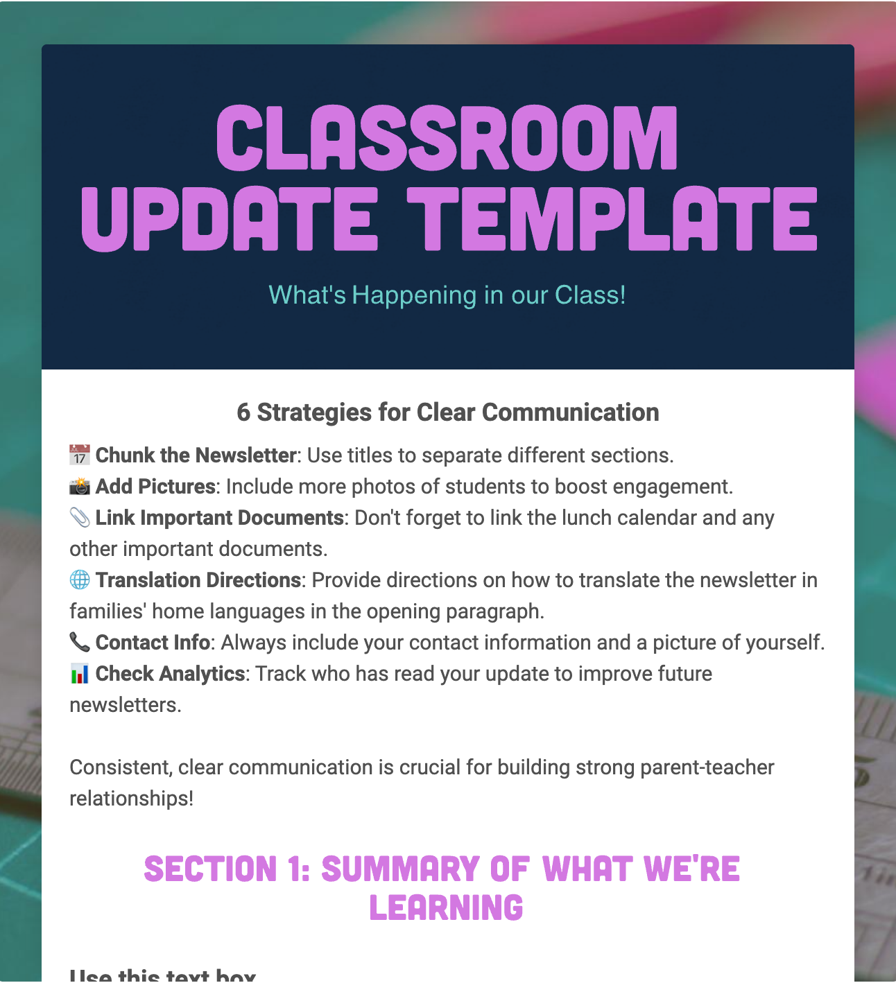Classroom Update Template - Smore