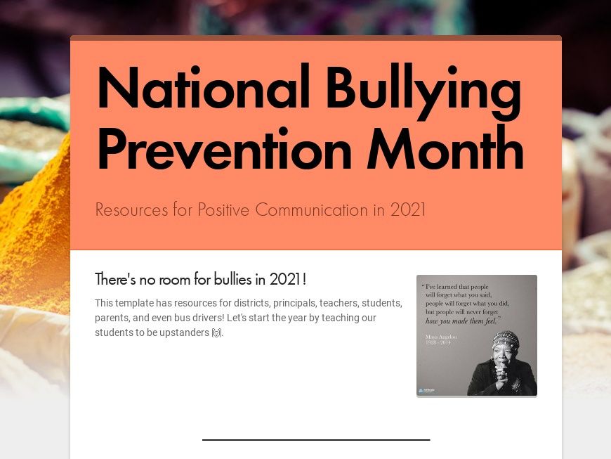 School Newsletter: National Bullying Prevention Month | Smore