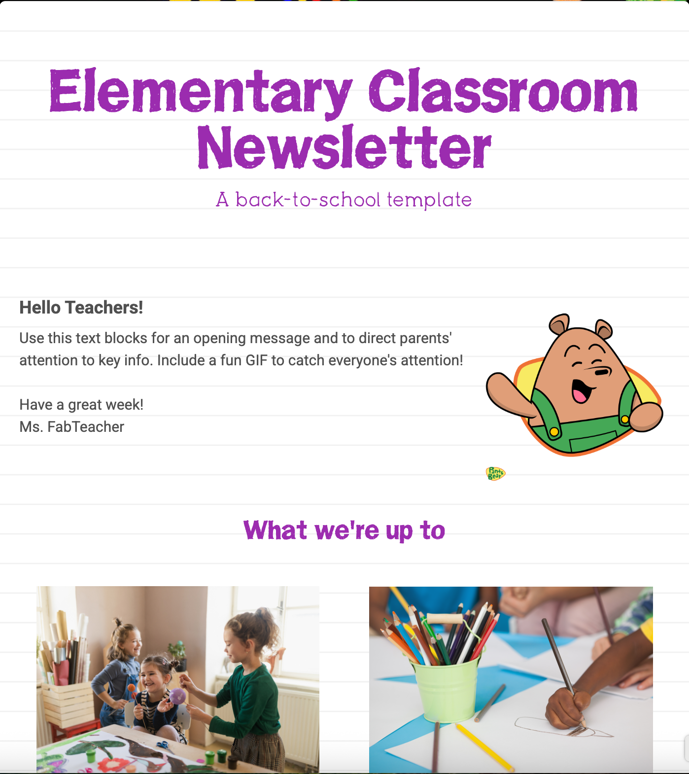 Elementary Classroom Newsletter Template Ideas | Smore