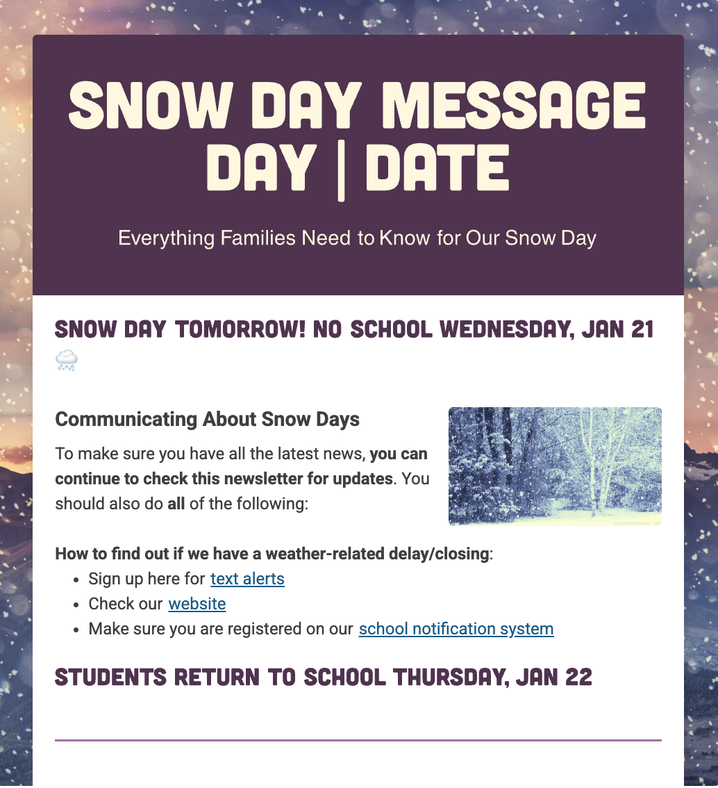 Snow Day Message - Smore