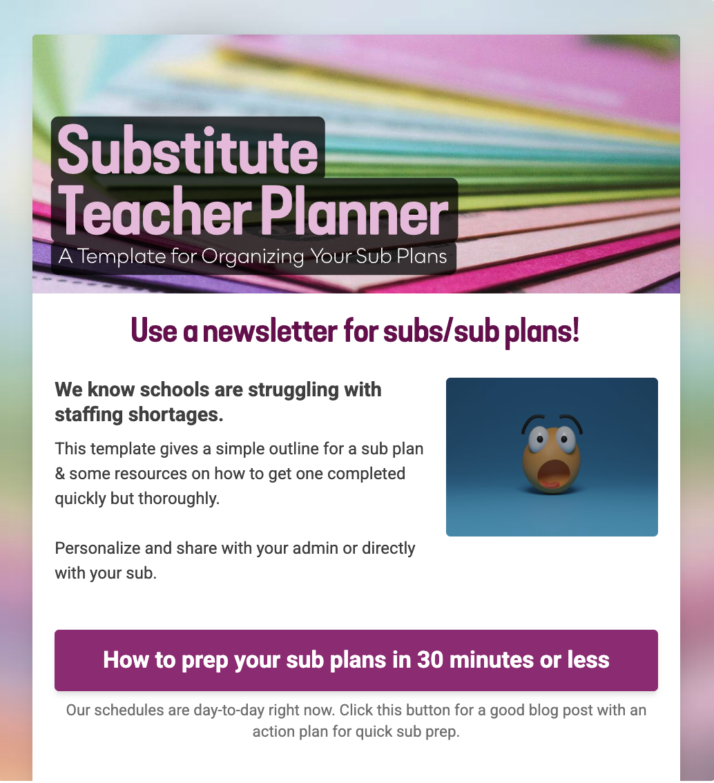 Substitute Teacher Planner - Smore