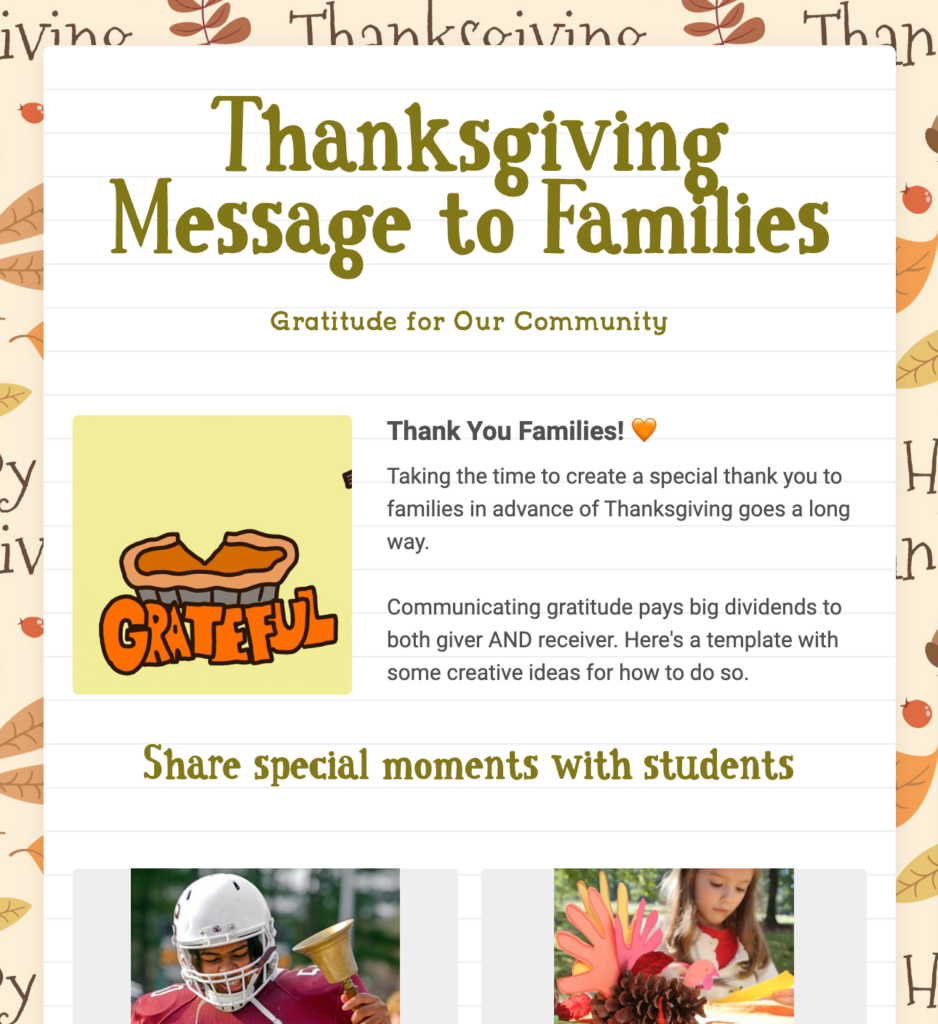 Thanksgiving Newsletter Template for Families | Smore
