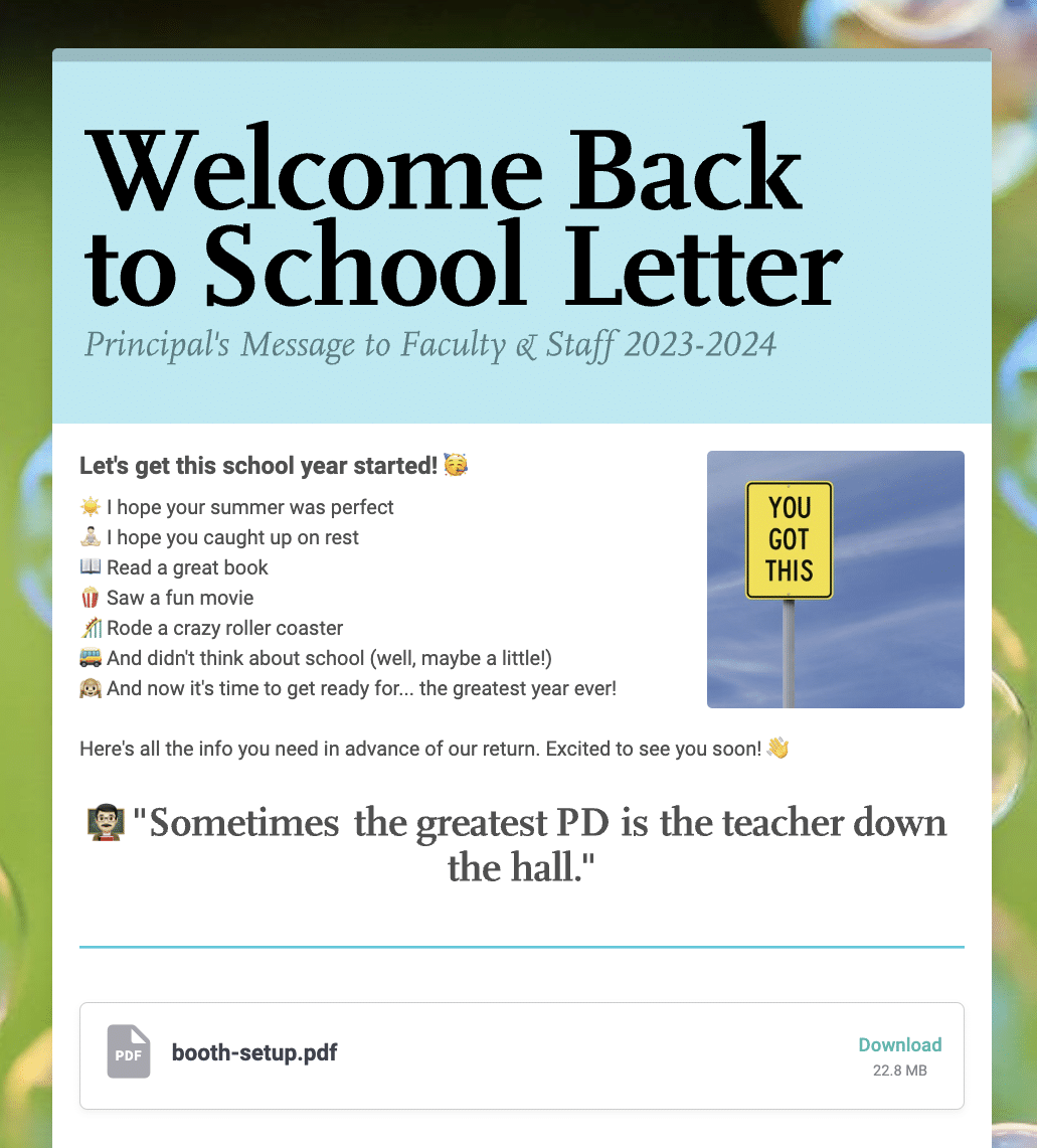 Welcome Back to School Letter - Smore