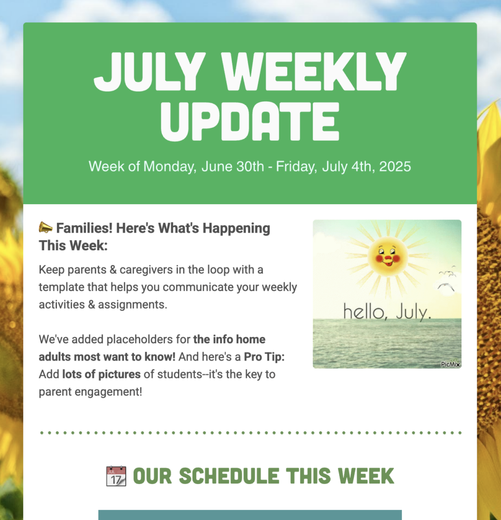 Free July Newsletter Templates for Schools