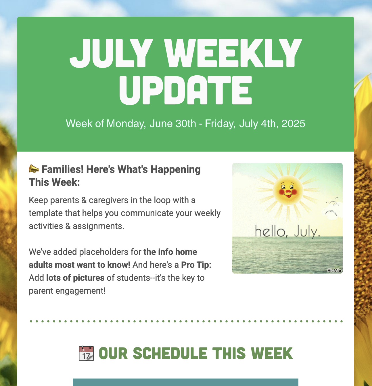 Free July Newsletter Templates for Schools
