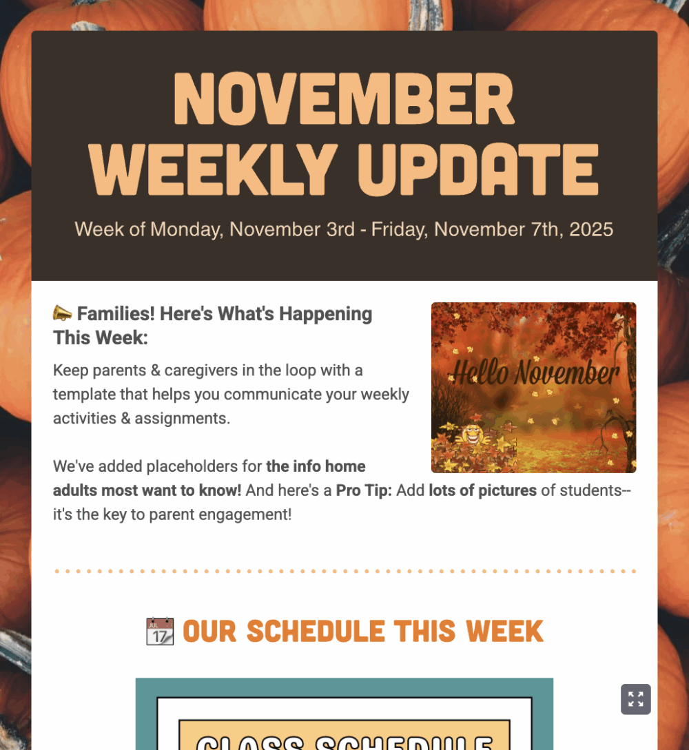 Free November Newsletter Templates for Schools