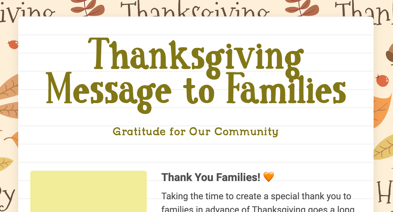 Thanksgiving Newsletter Template for Families | Smore